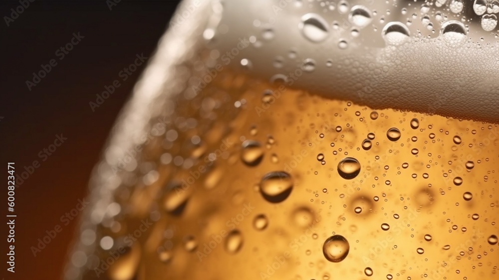 Low angle side view of lager beer being poured in a frosty glass with ...