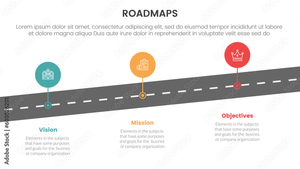business roadmaps process framework infographic 3 stages with skew road ...