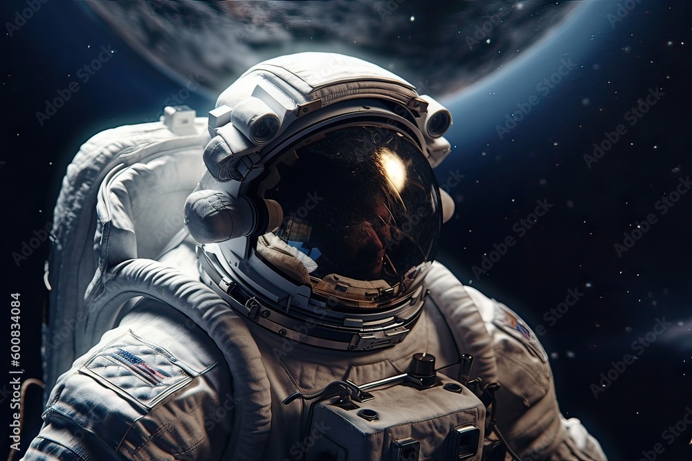 Astronaut on a rock surface with a space background. an astronaut ...