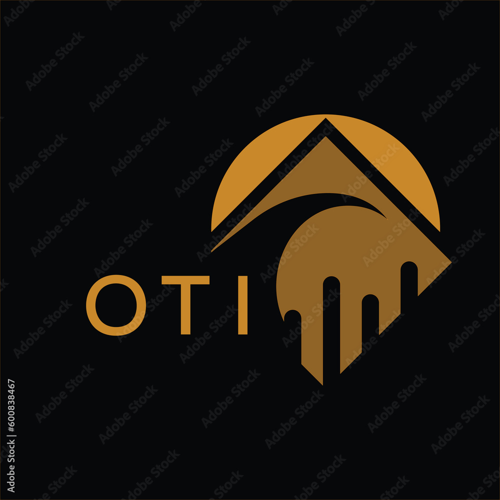 OTI golden color letter logo. OTI golden image on black background ...