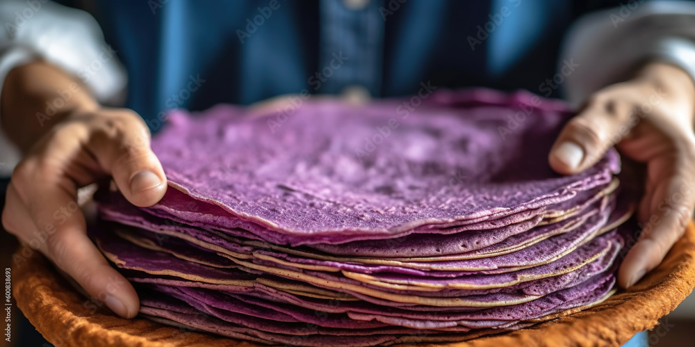 Ube tortillas, purple sweet potato ube halaya tortilla - man holding ...