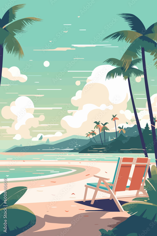 Background template for beach themed poster design. Flat vector ...