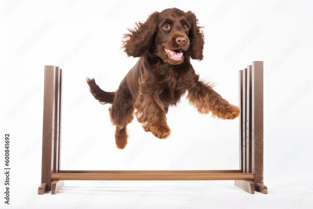 Full-length portrait photography of a scared cocker spaniel jumping ...