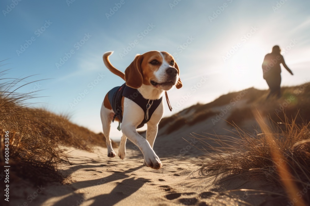Environmental portrait photography of an aggressive beagle hiking with ...