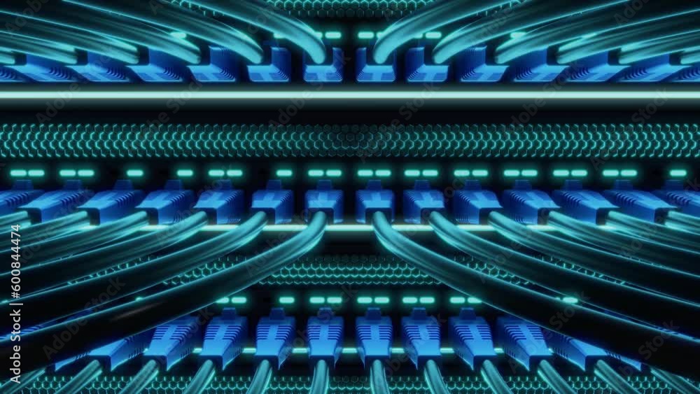 Network panel, switch and cable in data center.Macro Shot with ...