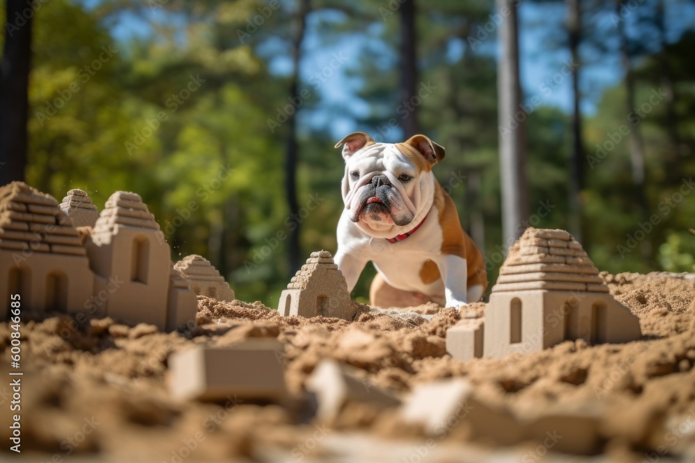 Medium shot portrait photography of a curious bulldog building a ...