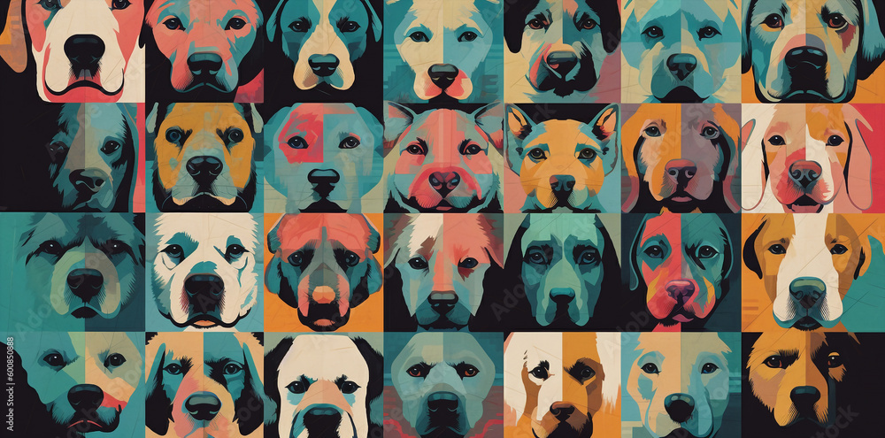 pattern with dog faces, urban graffiti style collage, po art colorful ...