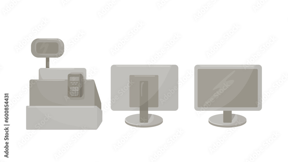 Cash register vector cartoon illustration. Till, chekout, POS terminal ...