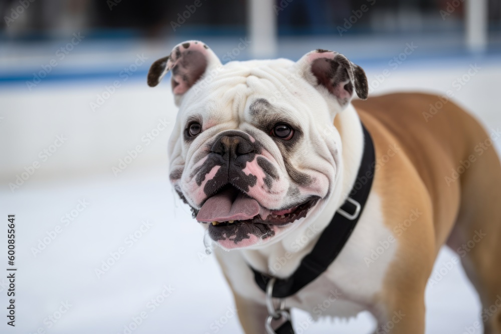 Headshot portrait photography of a happy bulldog having a toy in its ...