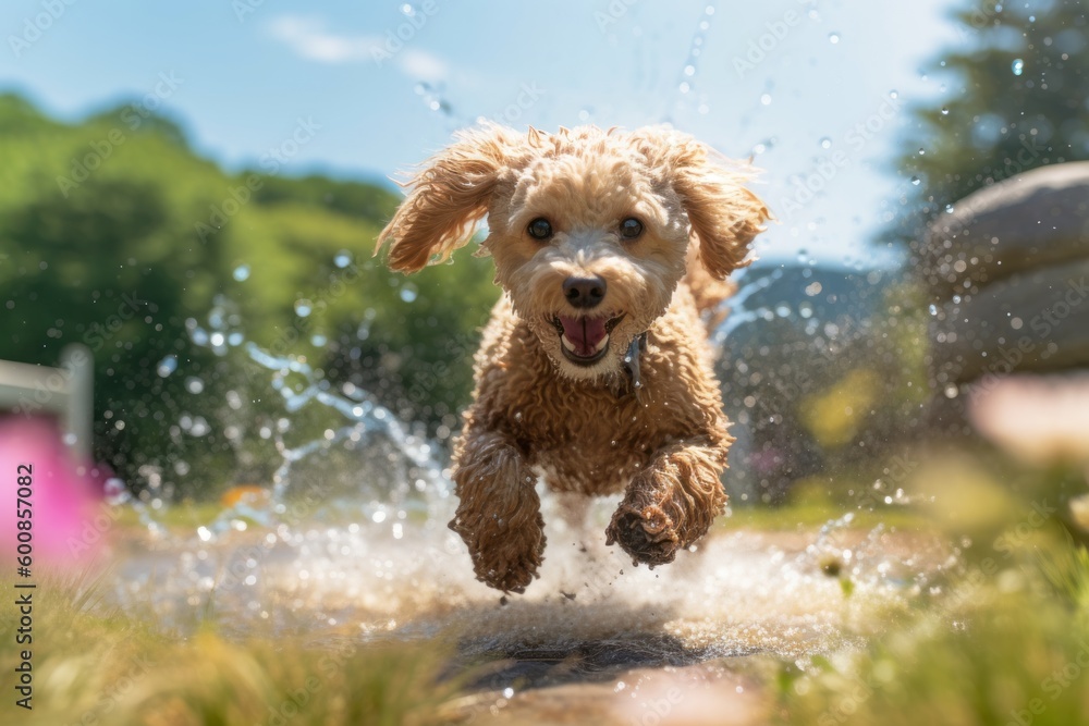 Medium shot portrait photography of a curious poodle running through a ...