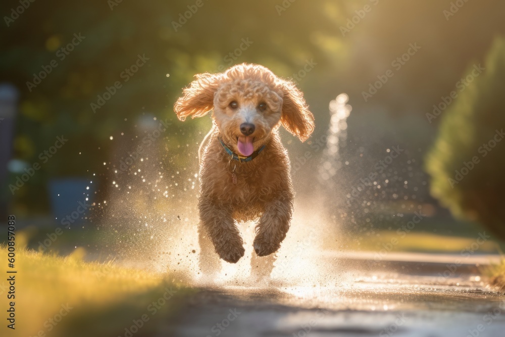 Medium shot portrait photography of a curious poodle running through a ...