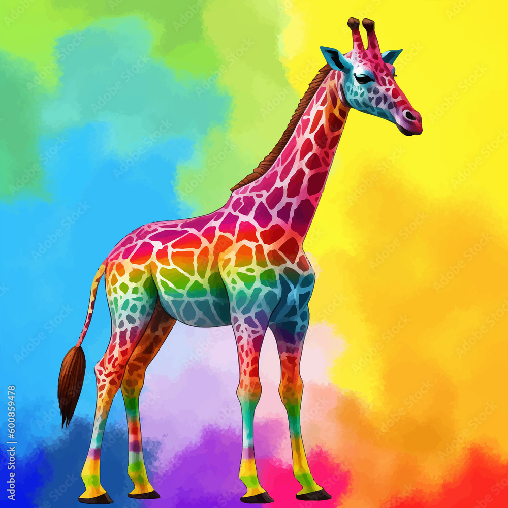 Cute Giraffe in rainbow colors isolated on a multicolored gradient ...