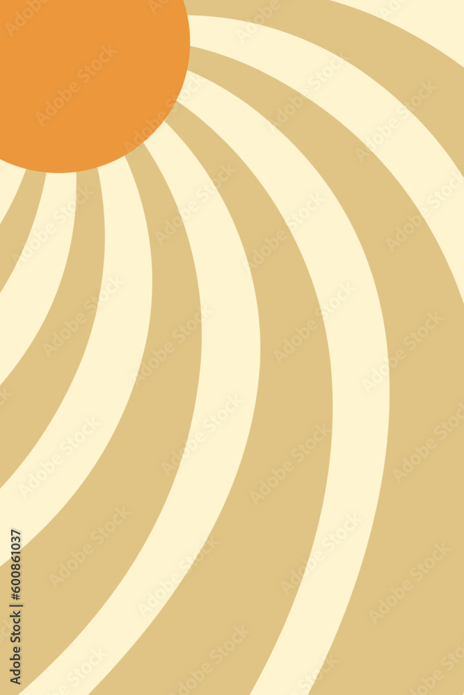 Retro vector backdrop in groovy style. Stylized sun in beige colors ...