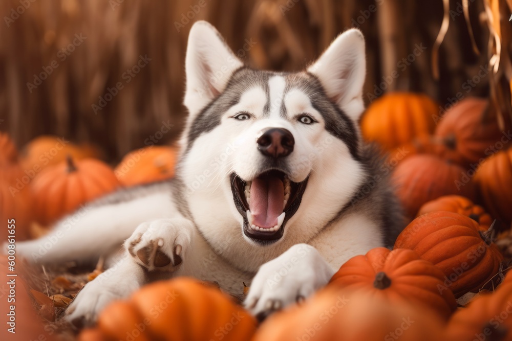 Lifestyle portrait photography of a happy siberian husky scratching ...