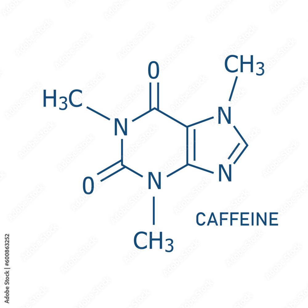 Caffeine structural chemical formula on white background. Caffeine ...