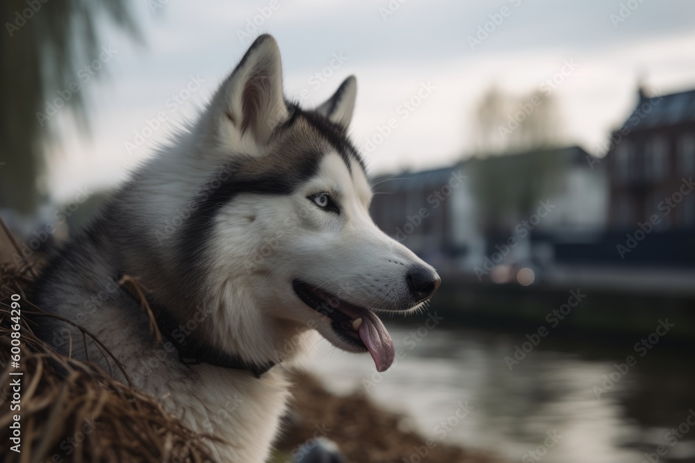 Full-length portrait photography of an aggressive siberian husky biting ...