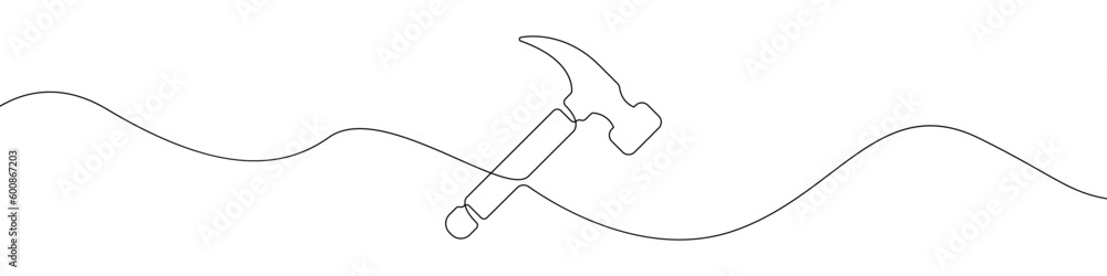 Hammer sign line continuous drawing vector. One line Hammer vector ...