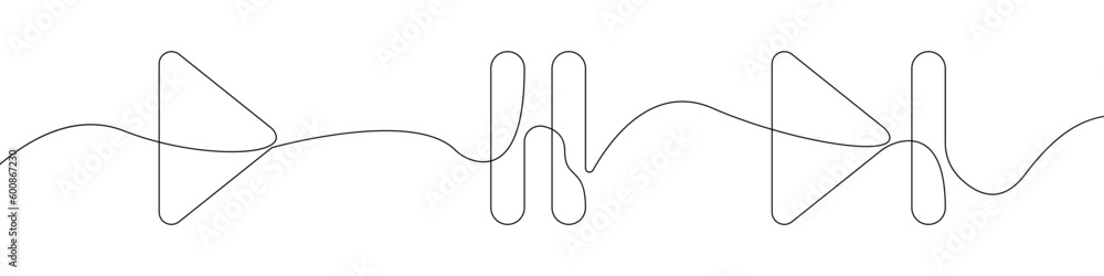Multimedia buttons sign line continuous drawing vector. One line ...