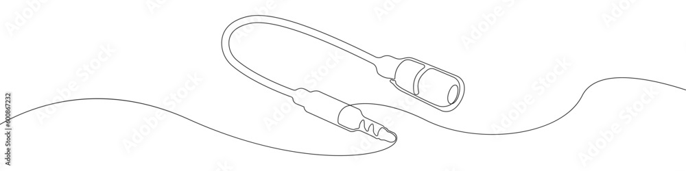 Audio jack 3.5 mm output sign line continuous drawing vector. One line ...