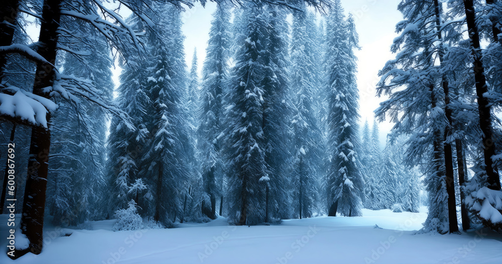 An enchanting image of a snow-covered forest, with the towering pine ...