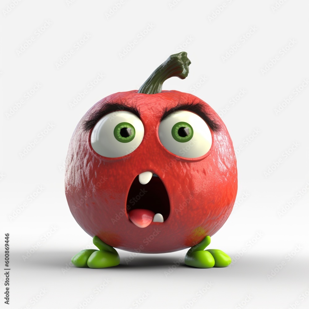 3D illustration of an angry fig fruit cartoon character, a scary with ...