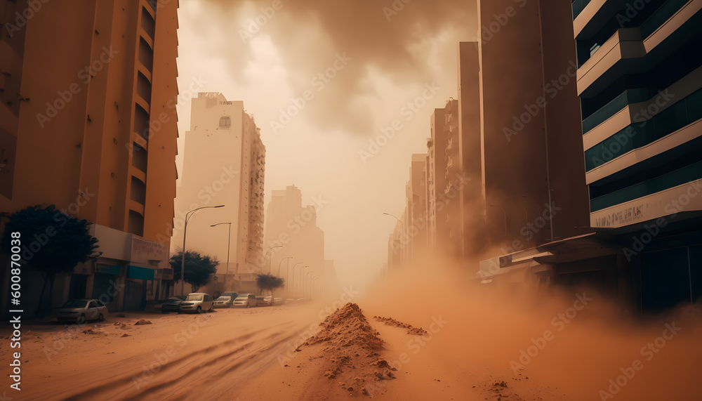 Worst sandstorm in modern city with skyscraper. Generation AI Stock ...
