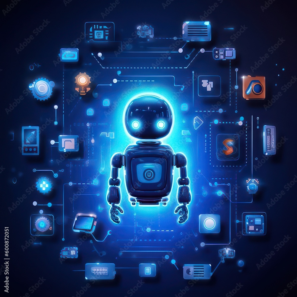 Robot interface with blue icons created with Generative AI Stock ...