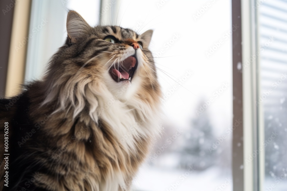 Medium shot portrait photography of a happy norwegian forest cat ...