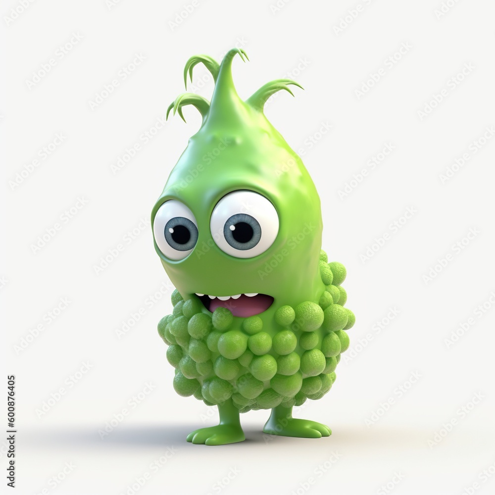 An angry pea cartoon character, a scary monster with big eyes, on a ...