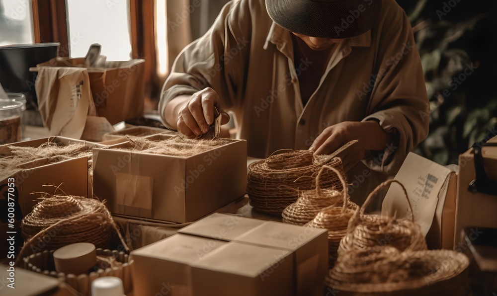 Eco vendor go green packaging parcel carton box in net zero waste store ...