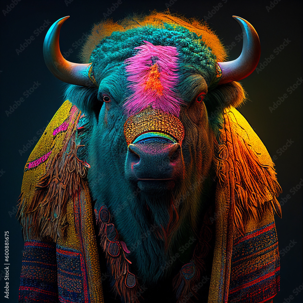 Realistic lifelike bison in fluorescent electric highlighters ultra ...