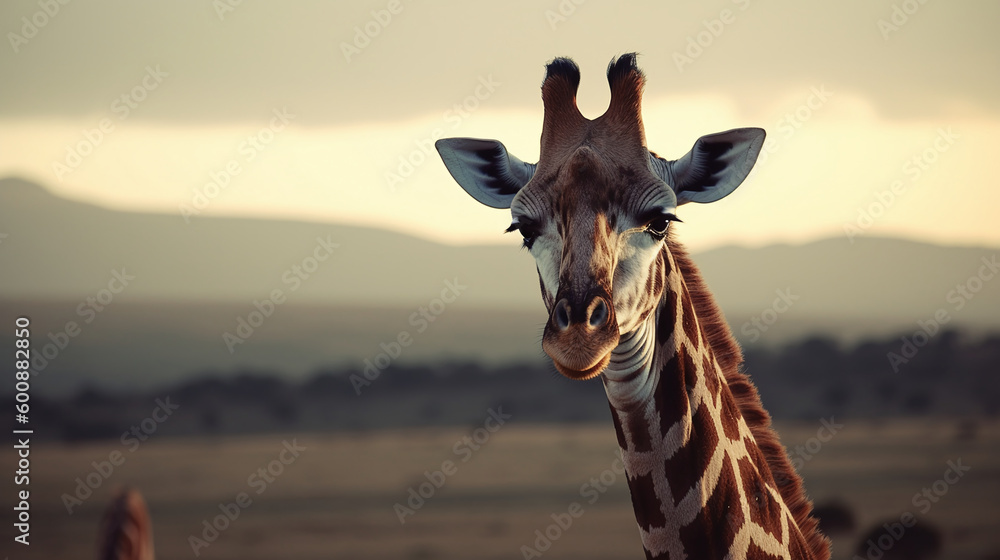 Admire the striking silhouette of a giraffe at sunset, its long neck ...
