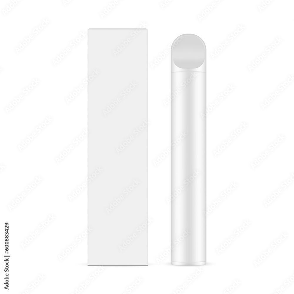 Vape Device Mockup With Paper Packaging Box, Isolated on White ...