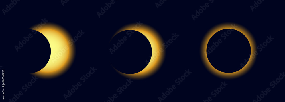 Eclipse vector illustration. Different phases of Solar eclipse isolated ...