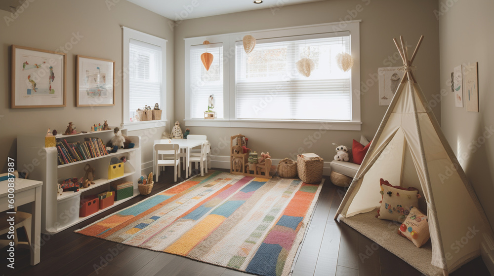 Clean and orderly kids' room with designated play zones Generative AI ...