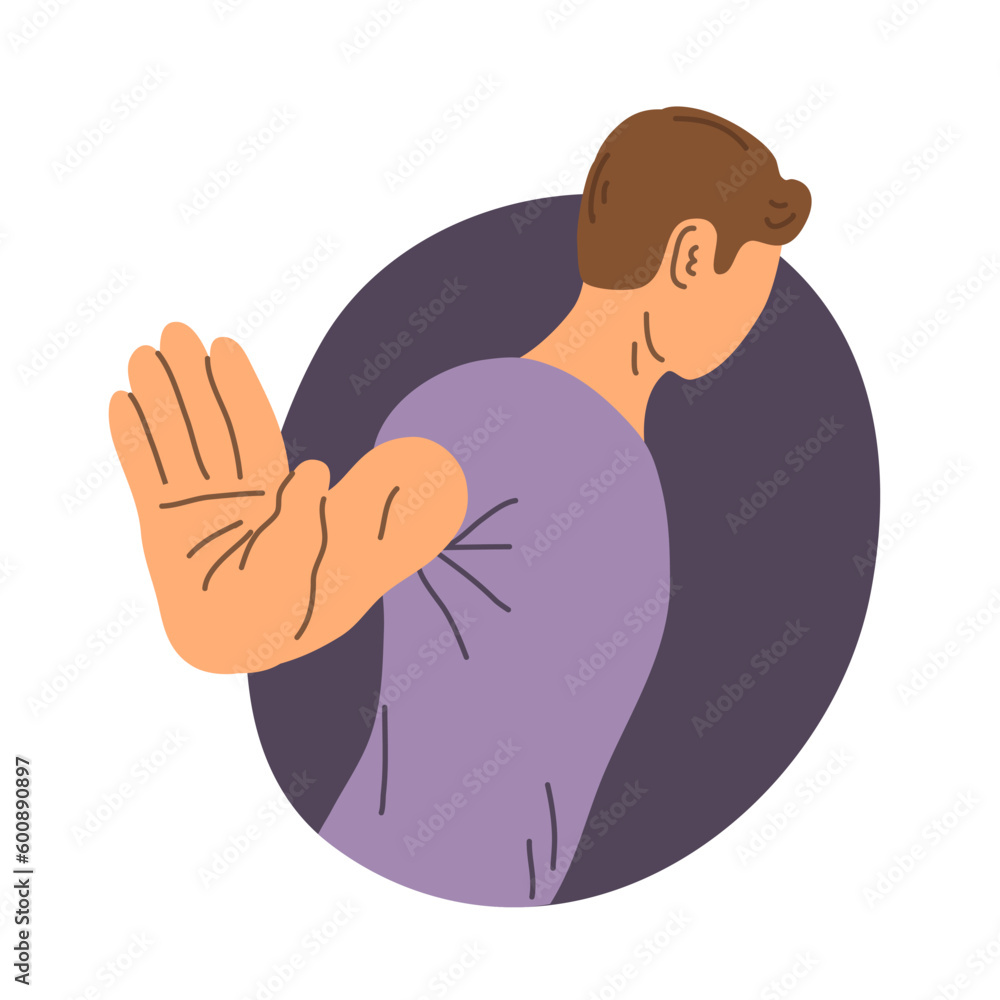 Young man resolutely refuses. Stop hand gesture. Hate, reject and ...