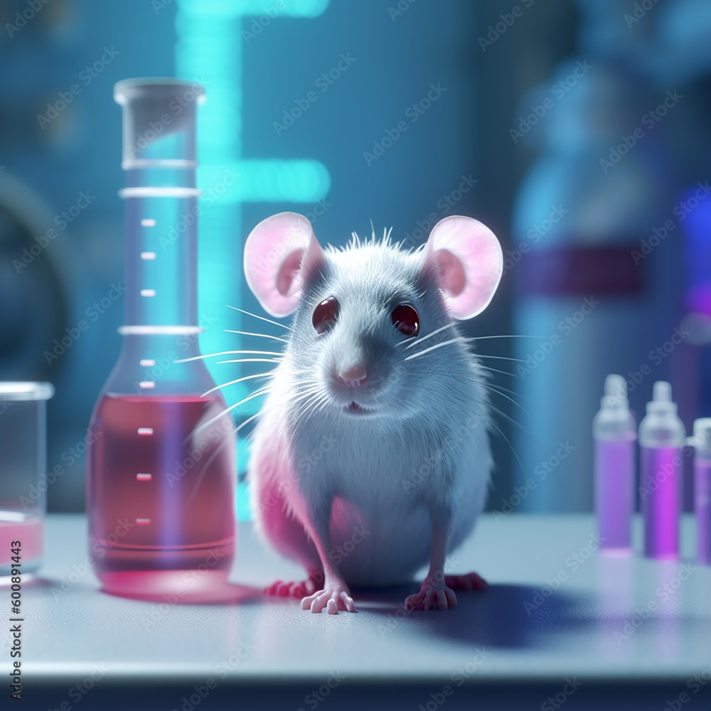 Little white lab mouse/rat character in a science lab. Created using ai ...