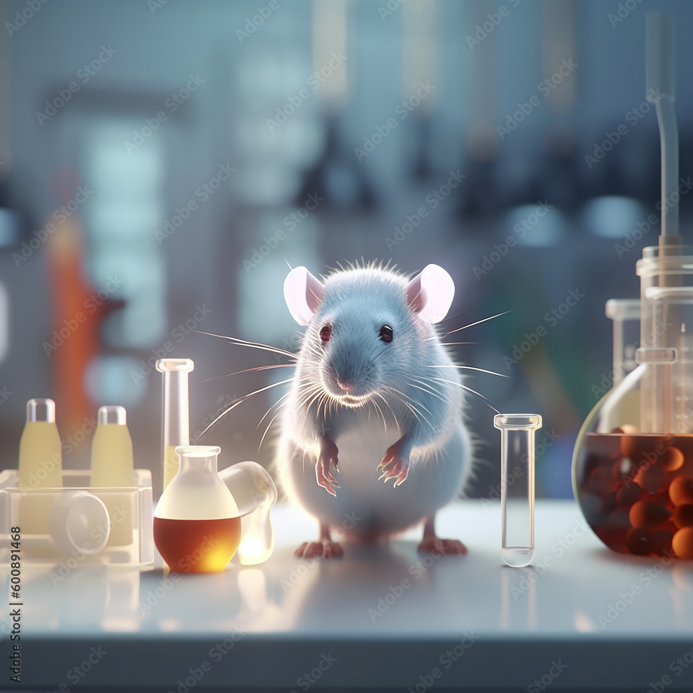 Little white lab mouse/rat character in a science lab. Created using ai ...