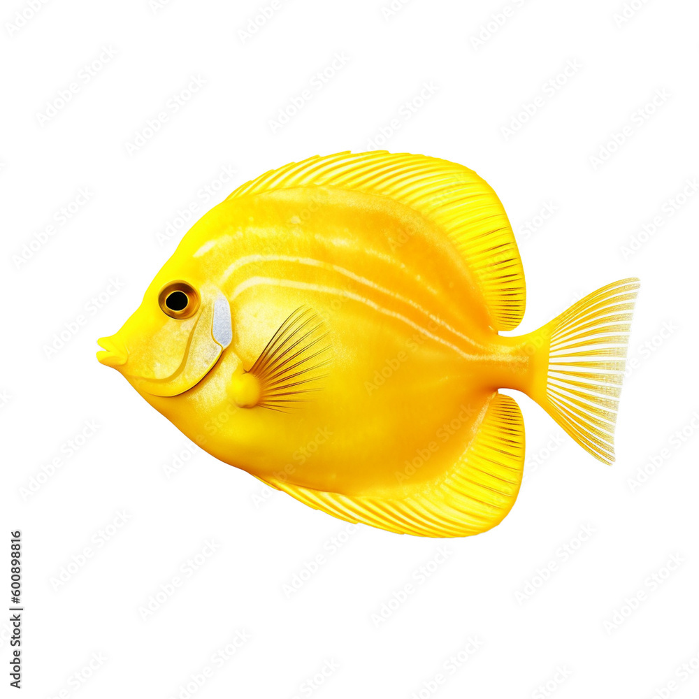 yellow tang swimming, isolated on transparent background cutout Stock ...