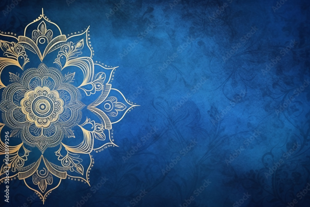 Indigo color background paper texture Rangoli pattern painting. AI ...