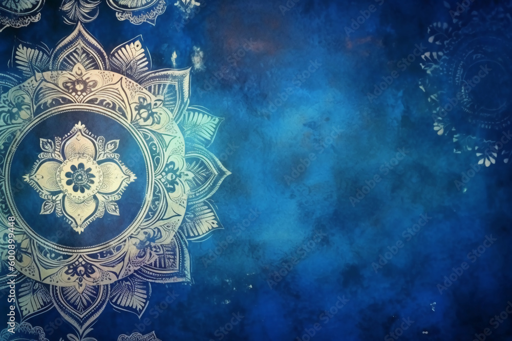 Indigo color background paper texture Rangoli pattern painting. AI ...