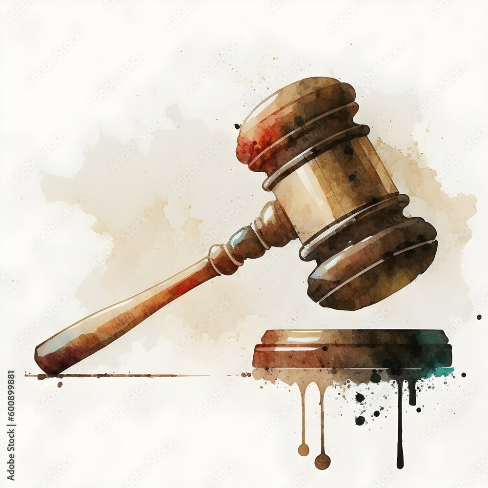 sketch of judge gavel and hammer digital drawing with watercolor style ...