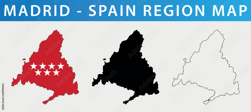 Map of Madrid set - Spain region outline silhouette graphic element ...