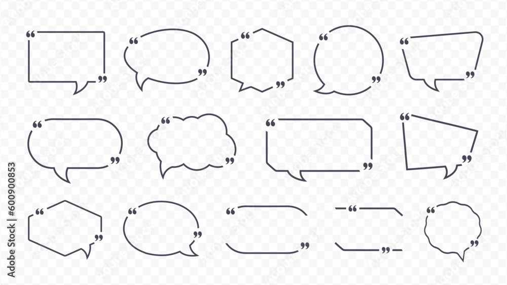 Quote box frame set. Speech quotation marks design. Black texting quote ...