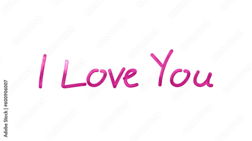 i love you writing. i love you text animation in pink color with ...