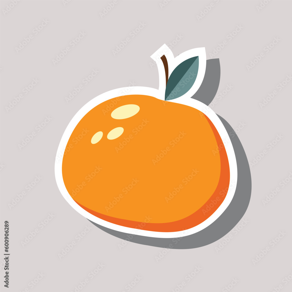 Vector illustration of an orange fruit sticker, simple fruit icon Stock ...
