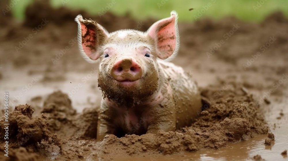 A cute piglet rolling in mud. AI generated Stock Illustration | Adobe Stock