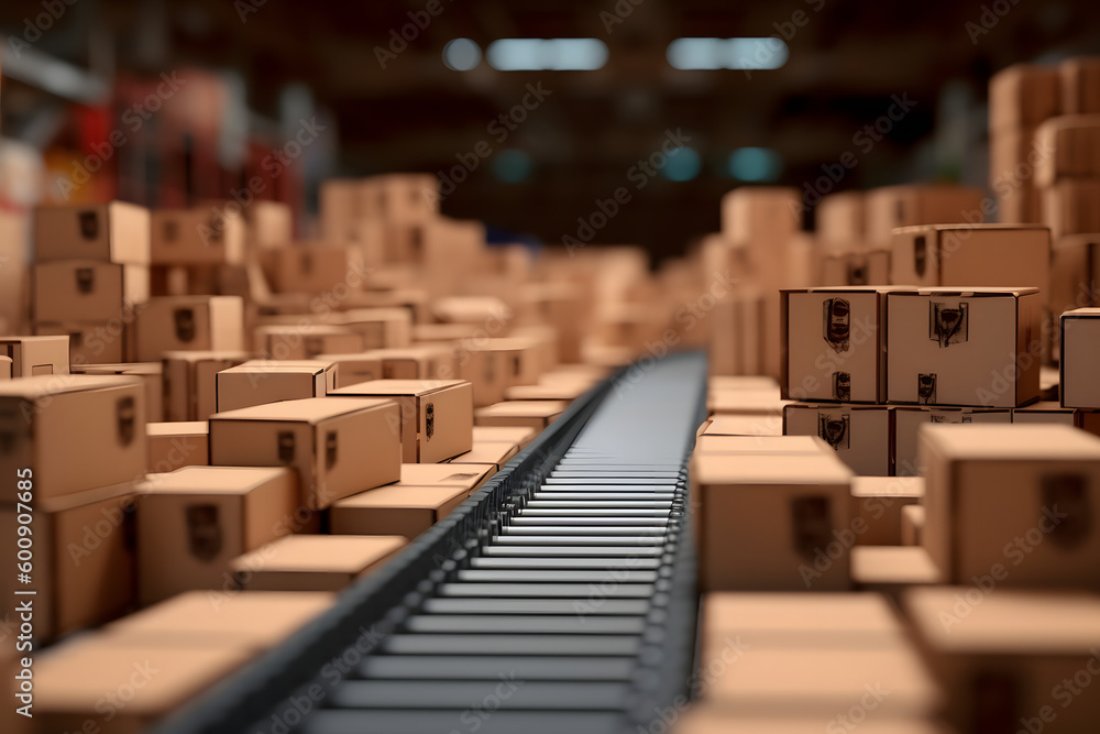 Efficient Warehouse Operations: Carton Boxes on Conveyor Belt for ...