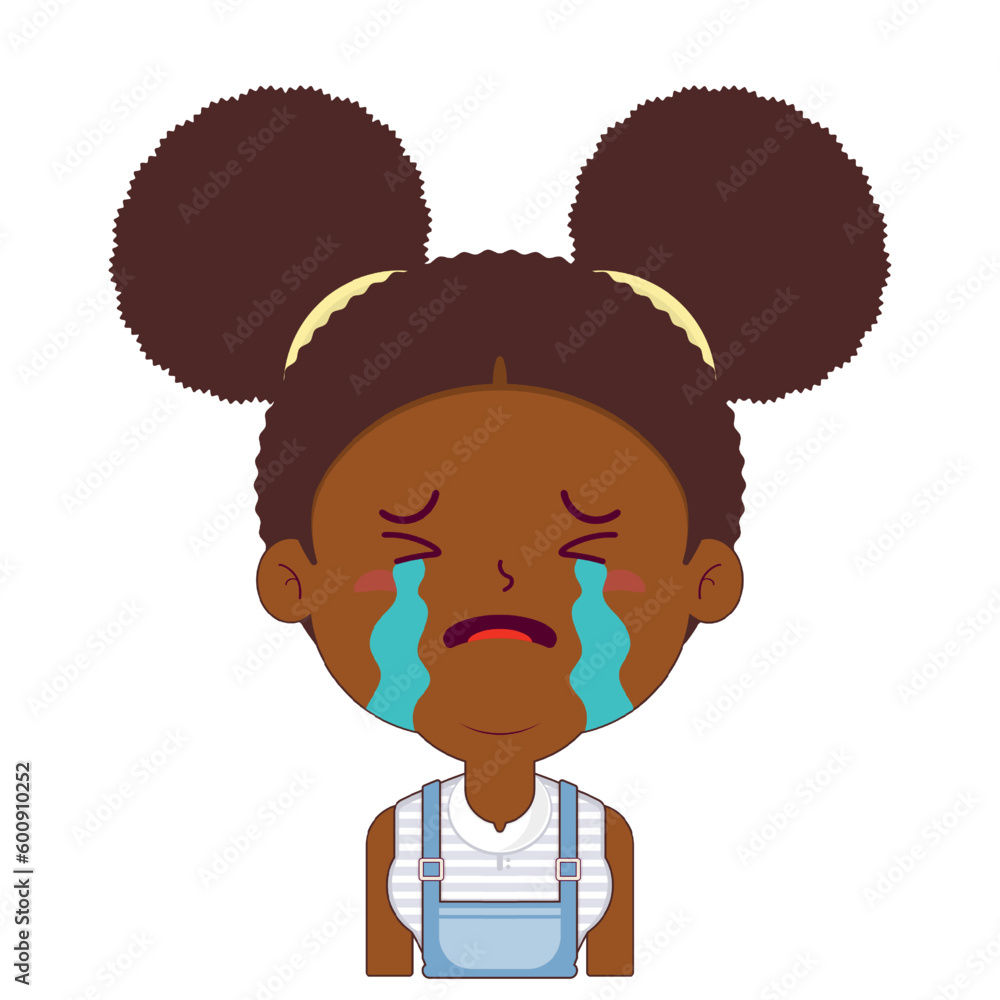 african american girl crying and scared face cartoon cute Stock Vector ...