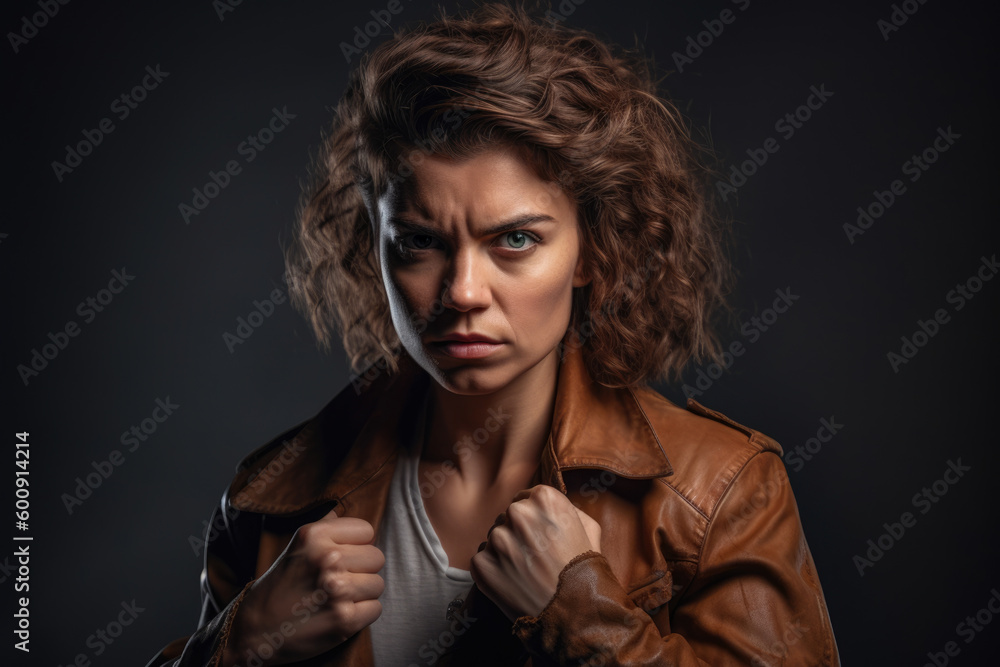 Fearless Woman Expressing Raw Courage and Confidence on Studio ...